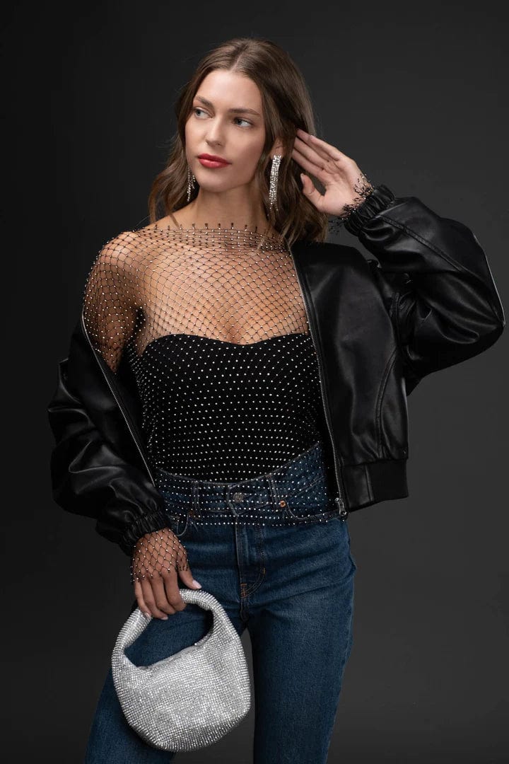 Sheer Rhinestone Top In Black – Infinity Raine