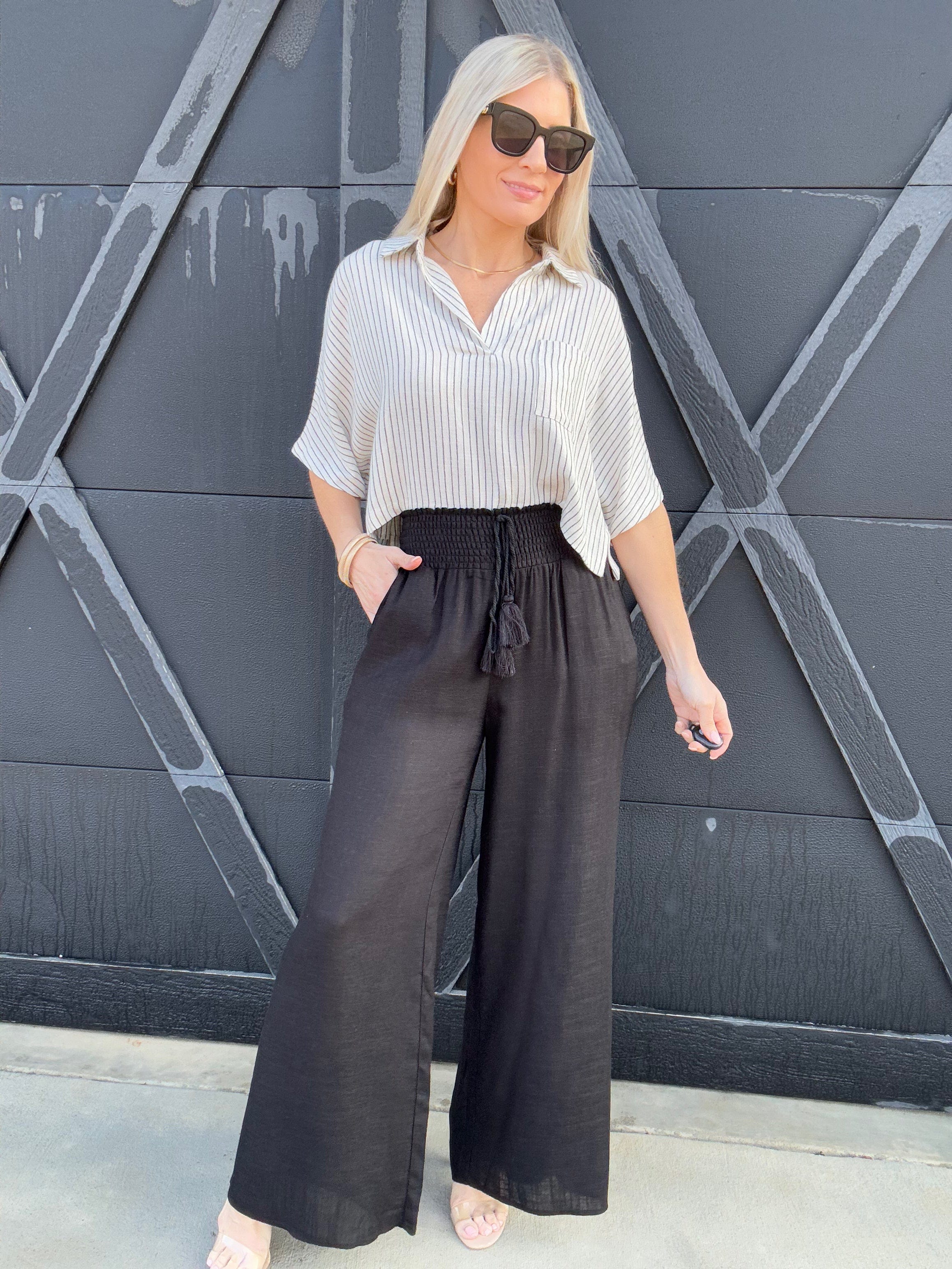 Flowy Straight Leg Tassel Pants In Oatmeal – Infinity Raine
